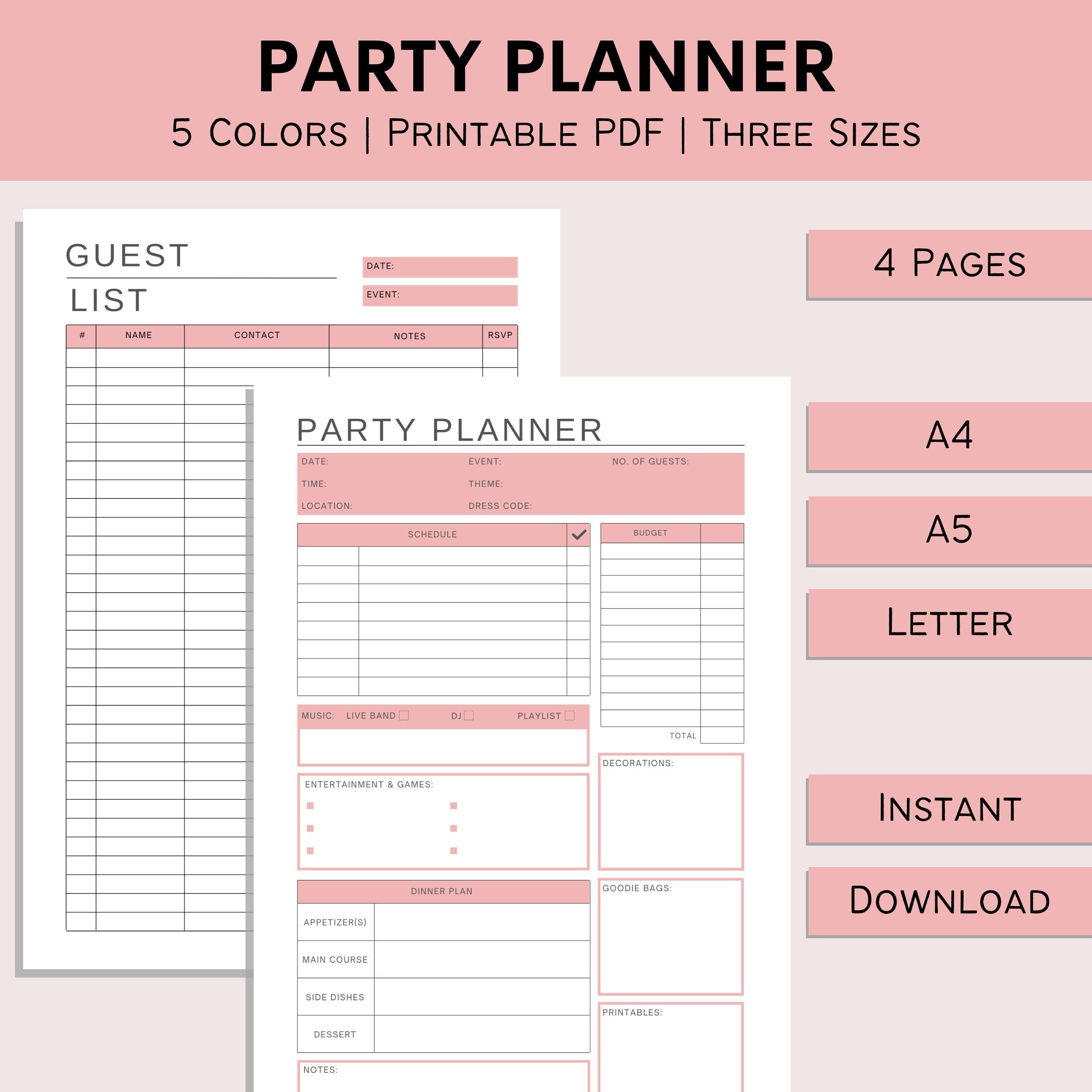 Party Planner | Printable Birthday Party Plan | Event Tracker Sheet ...