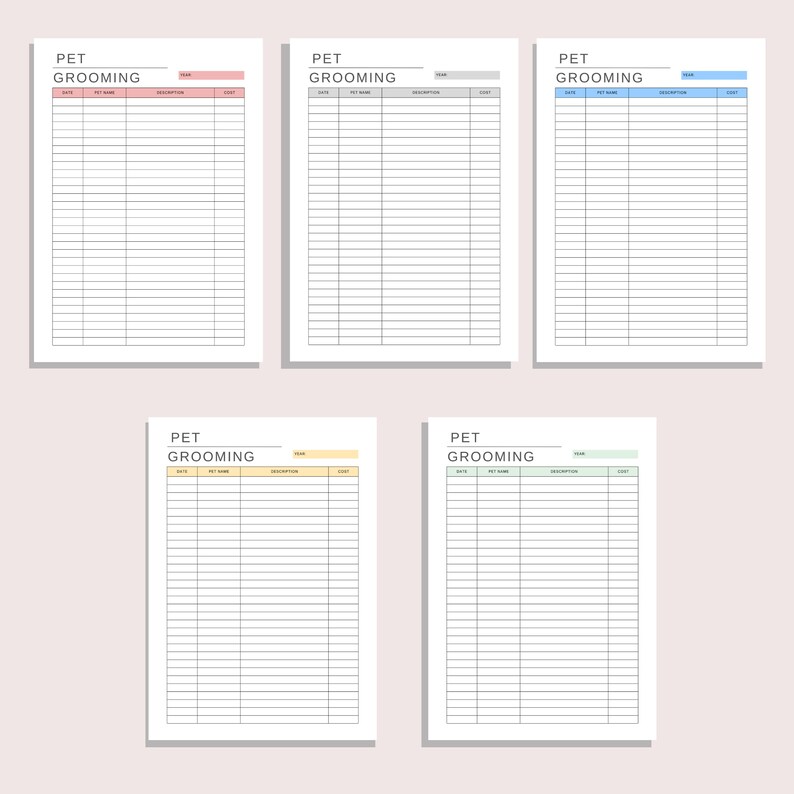 Pet Grooming Log, Dog Grooming Tracker, Pet Care Sheet, Cat Health Care ...