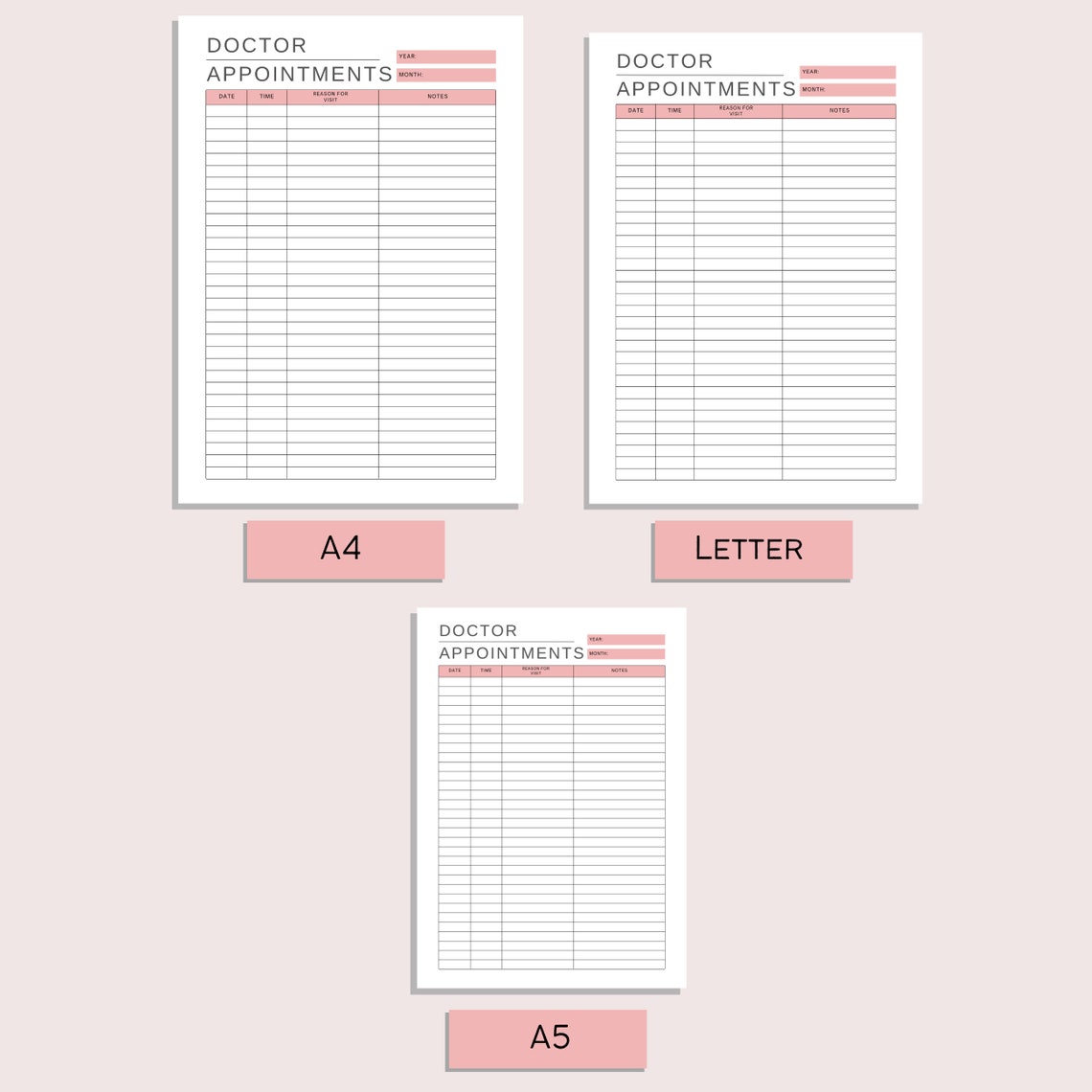 Doctor Appointments | Printable Doctor Visits Tracker | Health Check up ...