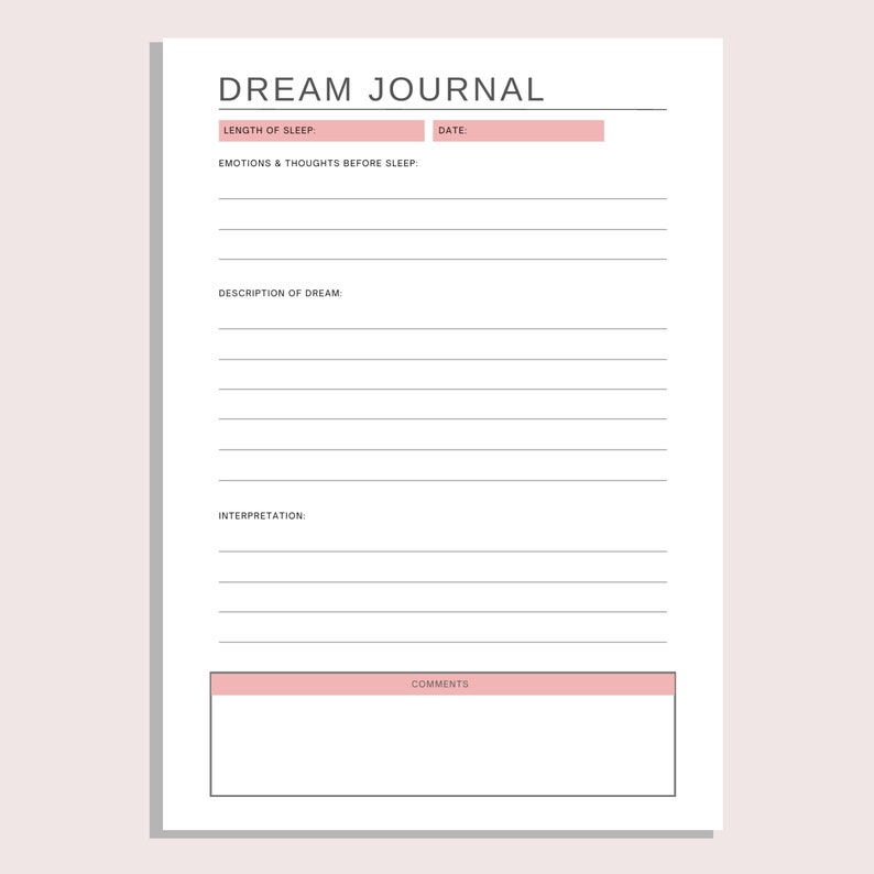 Dream Journal | Printable Sleep Diary | Dream Interpretation Plan ...