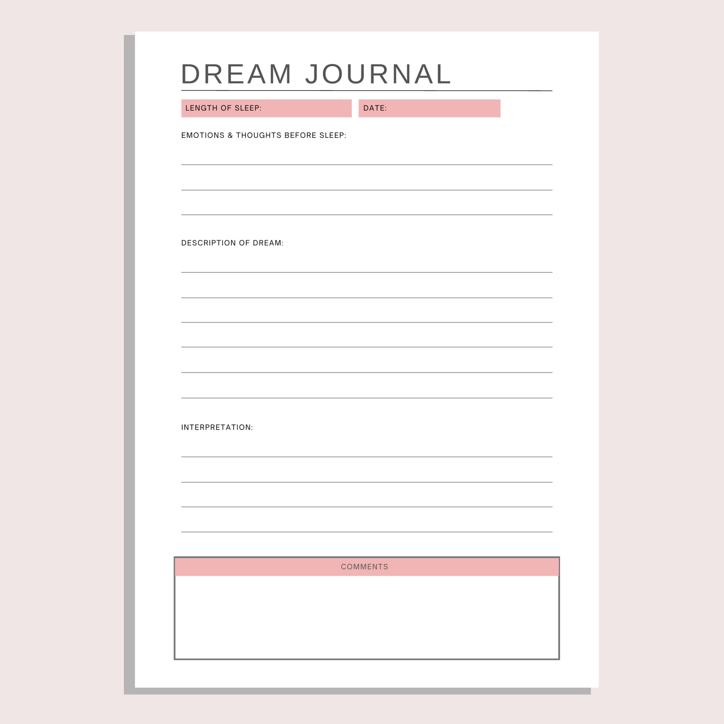 Dream Journal | Printable Sleep Diary | Dream Interpretation Plan ...