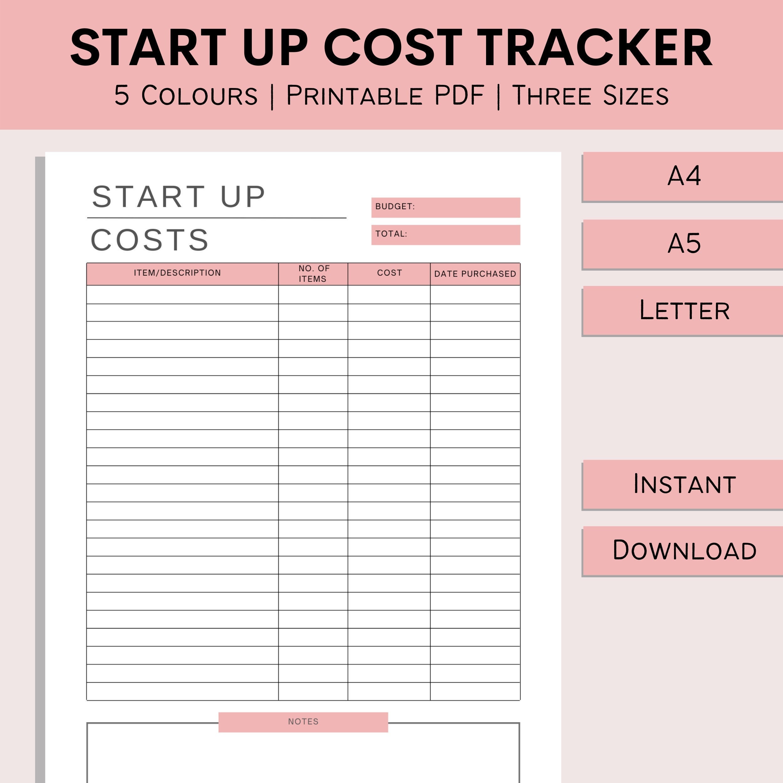 Start Up Costs Tracker Printable Business Costs Financial Etsy Start Up Costs Tracker Printable Business Costs Financial Etsy