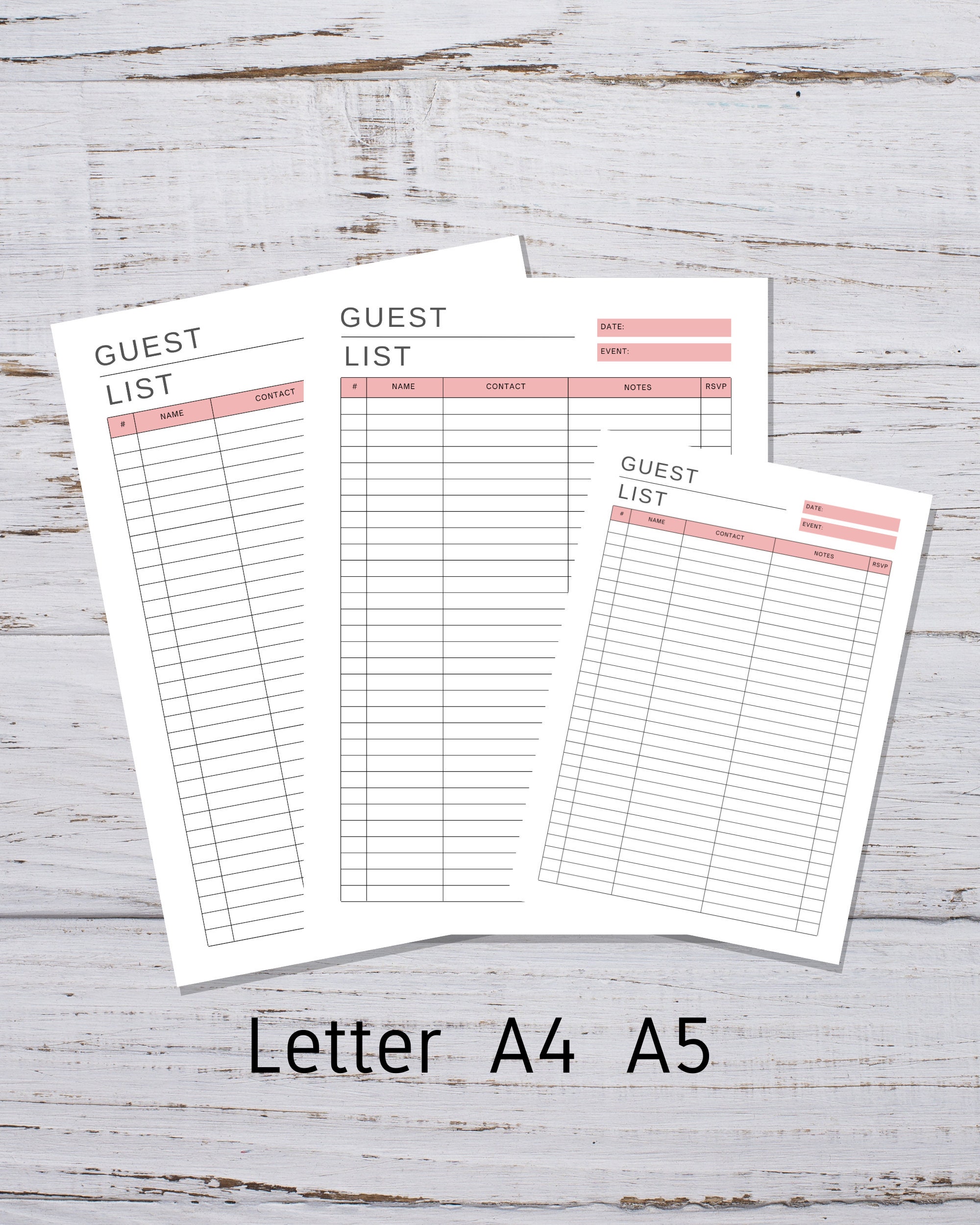Guest List Guest List Tracker Printable Guest Sheet | Etsy