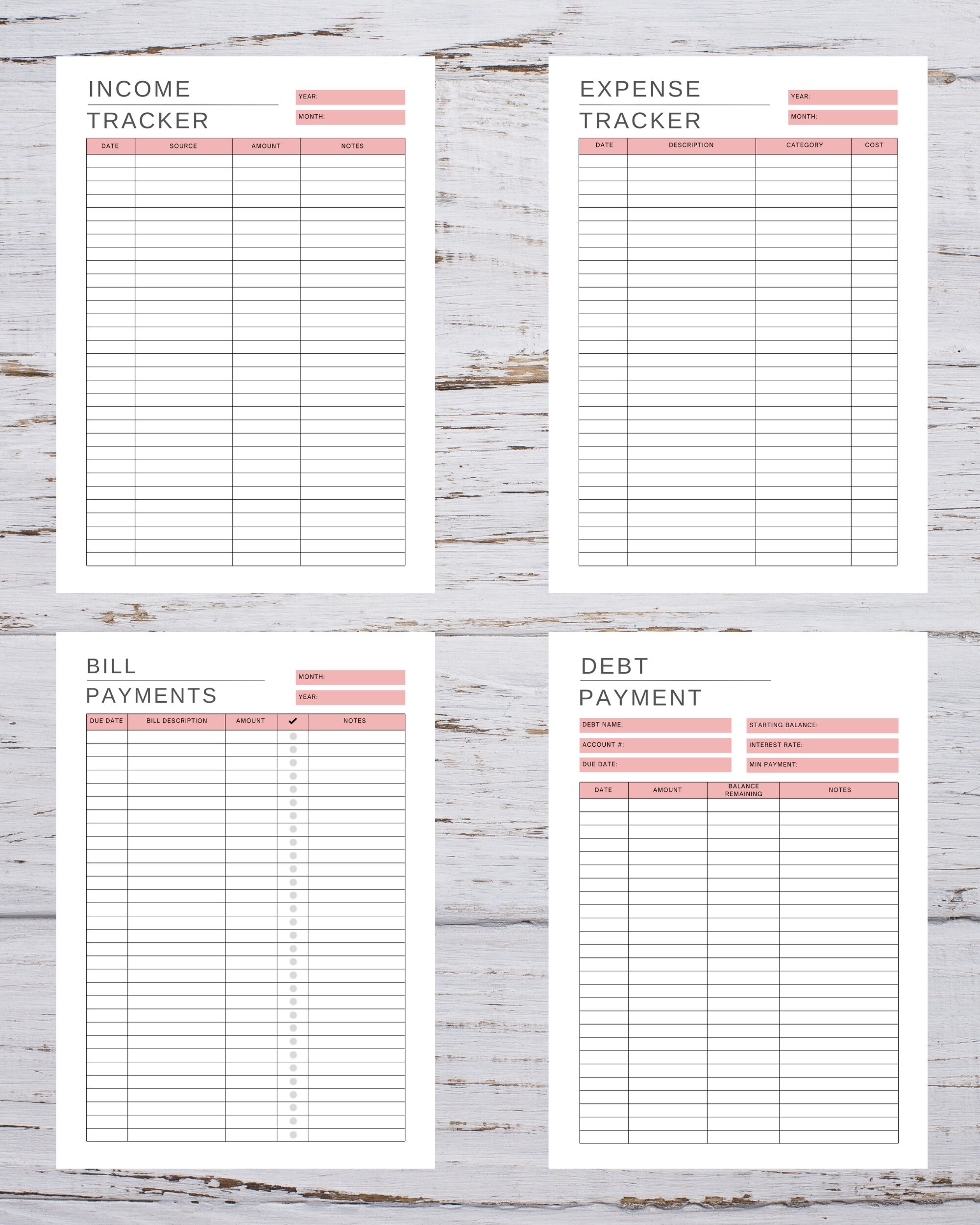 Budget Tracker Bundle Printable Monthly Budget Income Log Savings Track ...