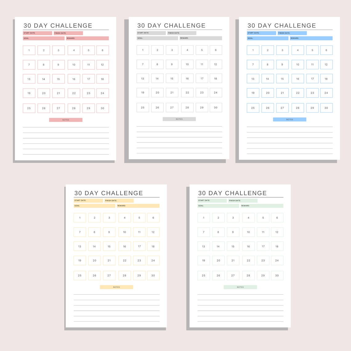 30 Day Challenge | Printable Progress Tracker | Goal Setting Log ...