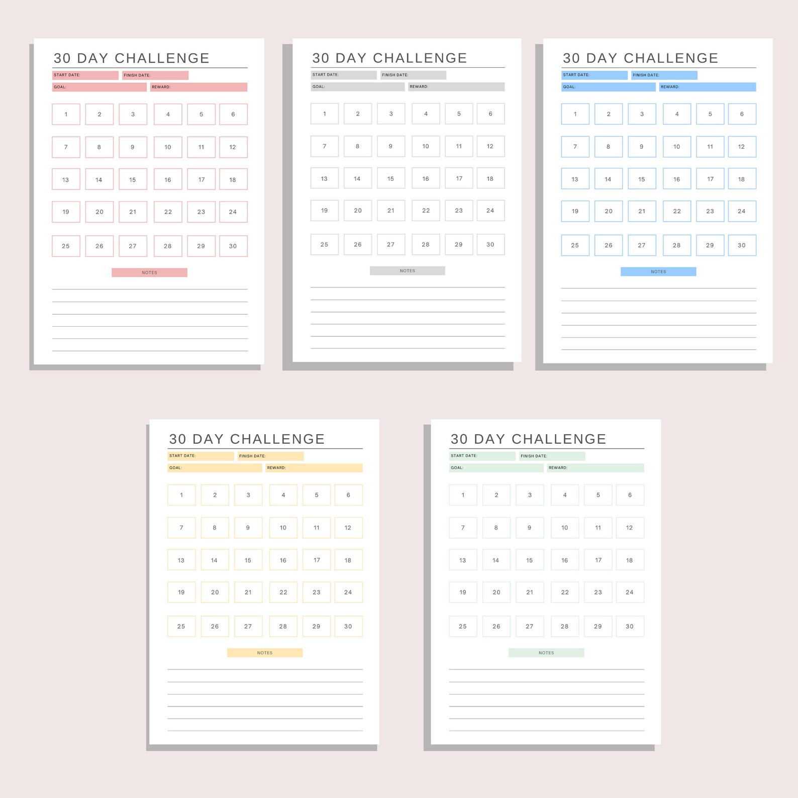 30 Day Challenge | Printable Progress Tracker | Goal Setting Log ...