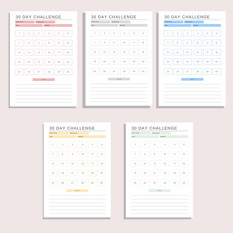 30 Day Challenge | Printable Progress Tracker | Goal Setting Log ...
