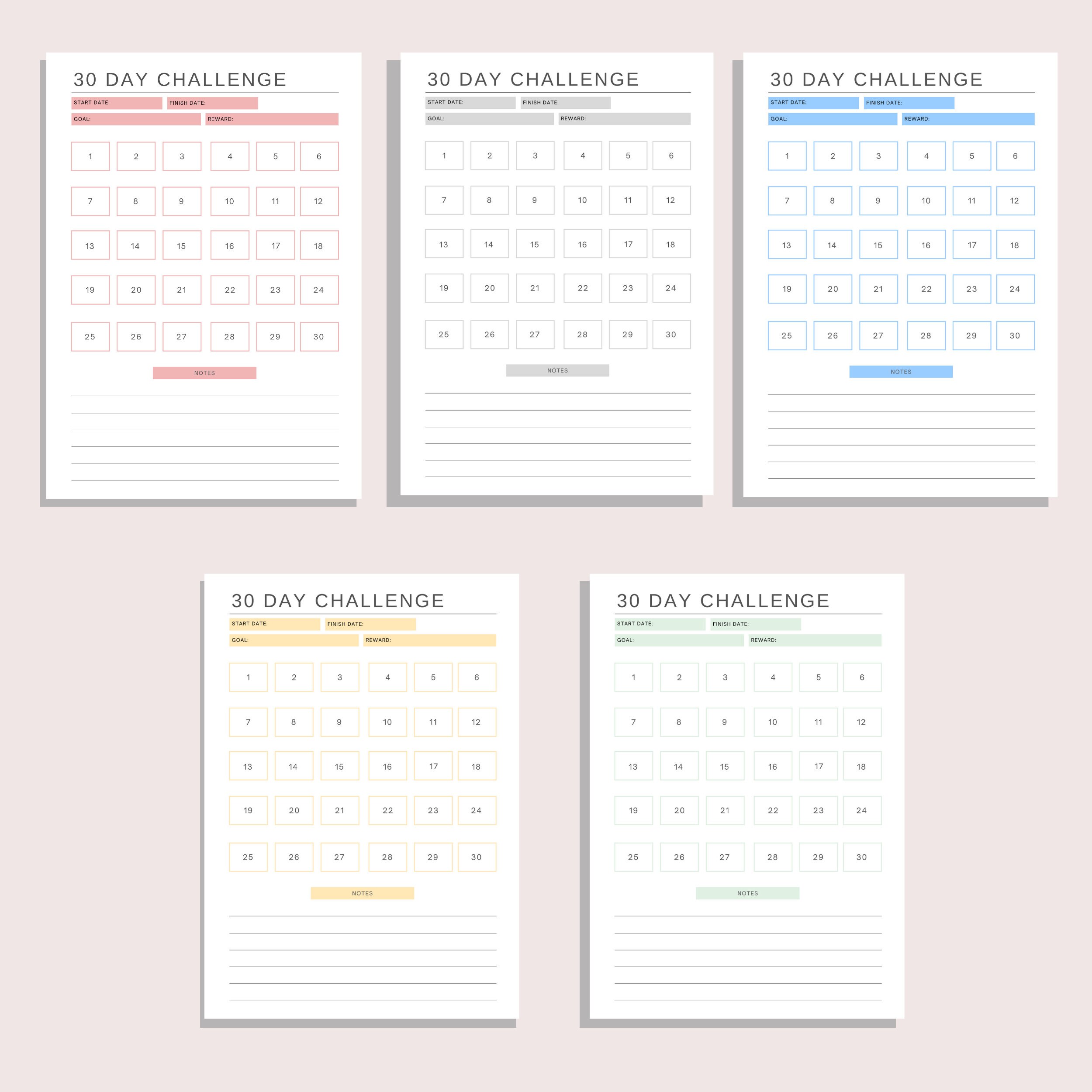 30 Day Challenge | Printable Progress Tracker | Goal Setting Log ...