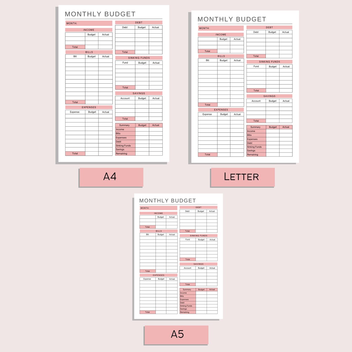 Monthly Budget Overview, Printable Budget Binder, Paycheck Tracker ...