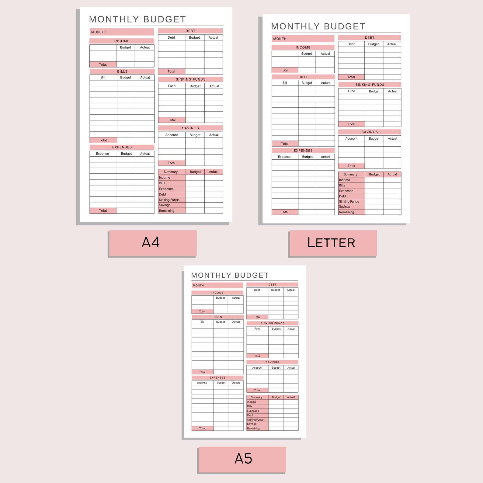 Monthly Budget Overview, Printable Budget Binder, Paycheck Tracker ...