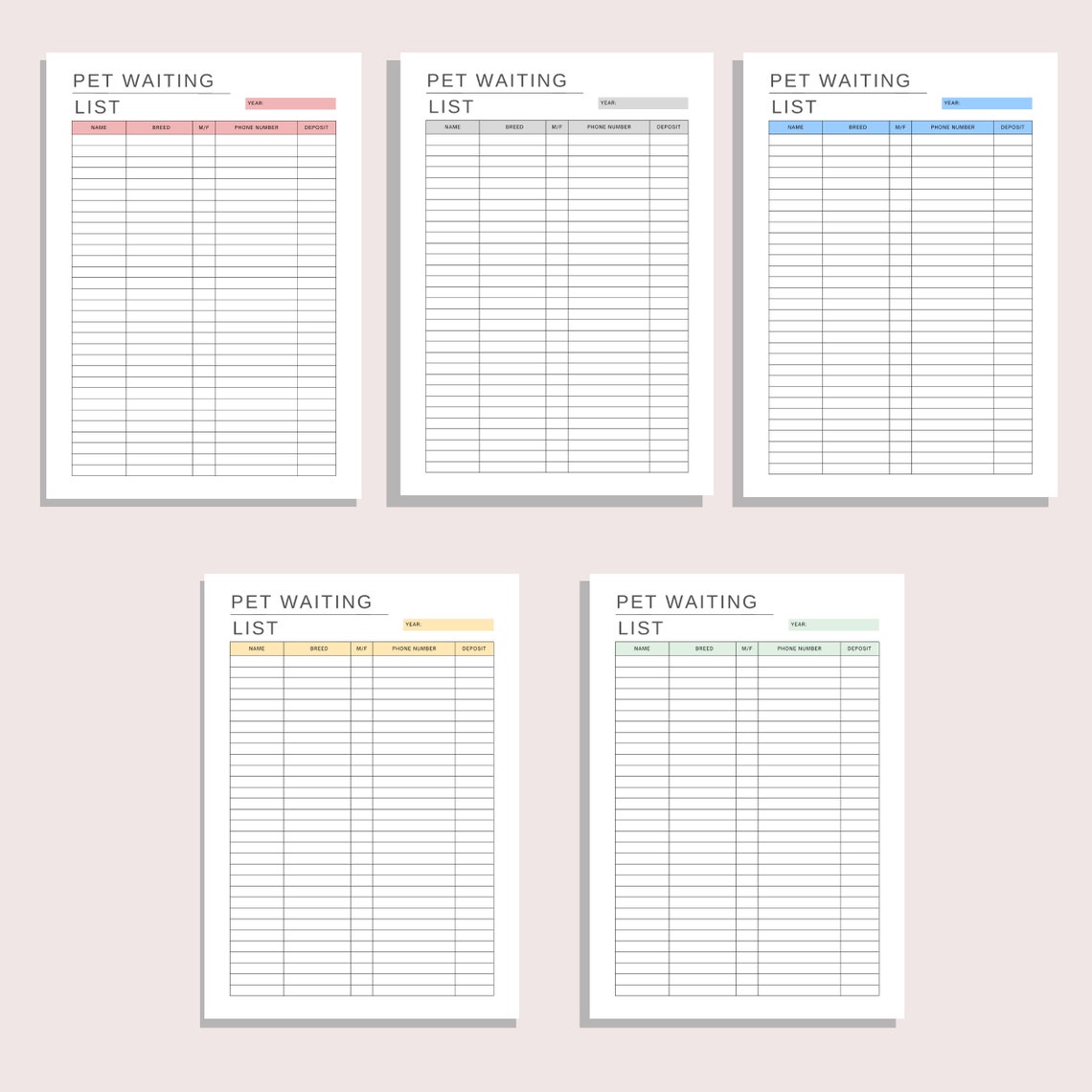 Pet Waiting List | Printable Sign up Sheet | Pet Deposit Tracker ...