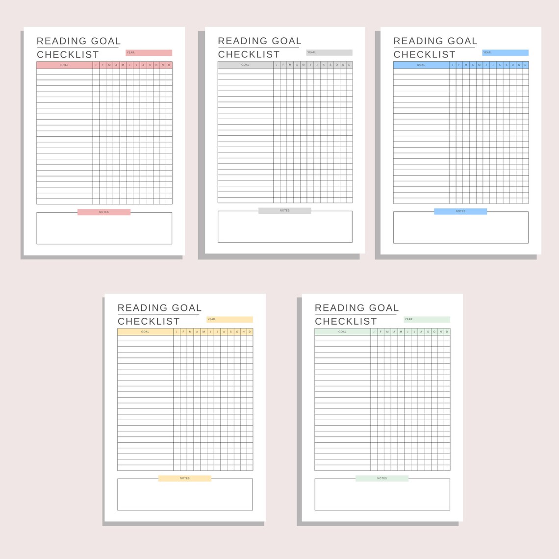 Reading Goal Checklist | Printable Reading Planner | Books to Read ...