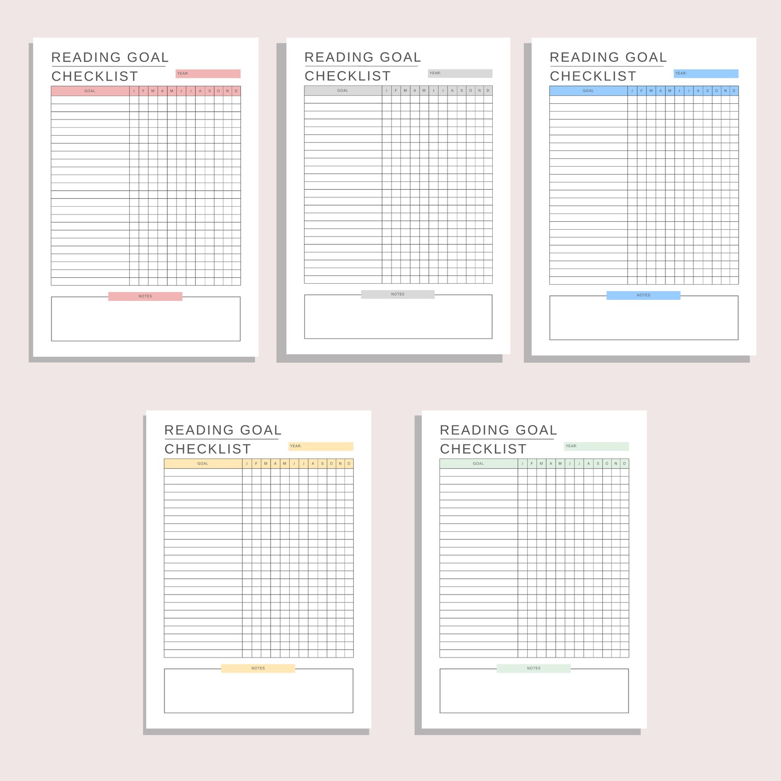 Reading Goal Checklist | Printable Reading Planner | Books to Read ...