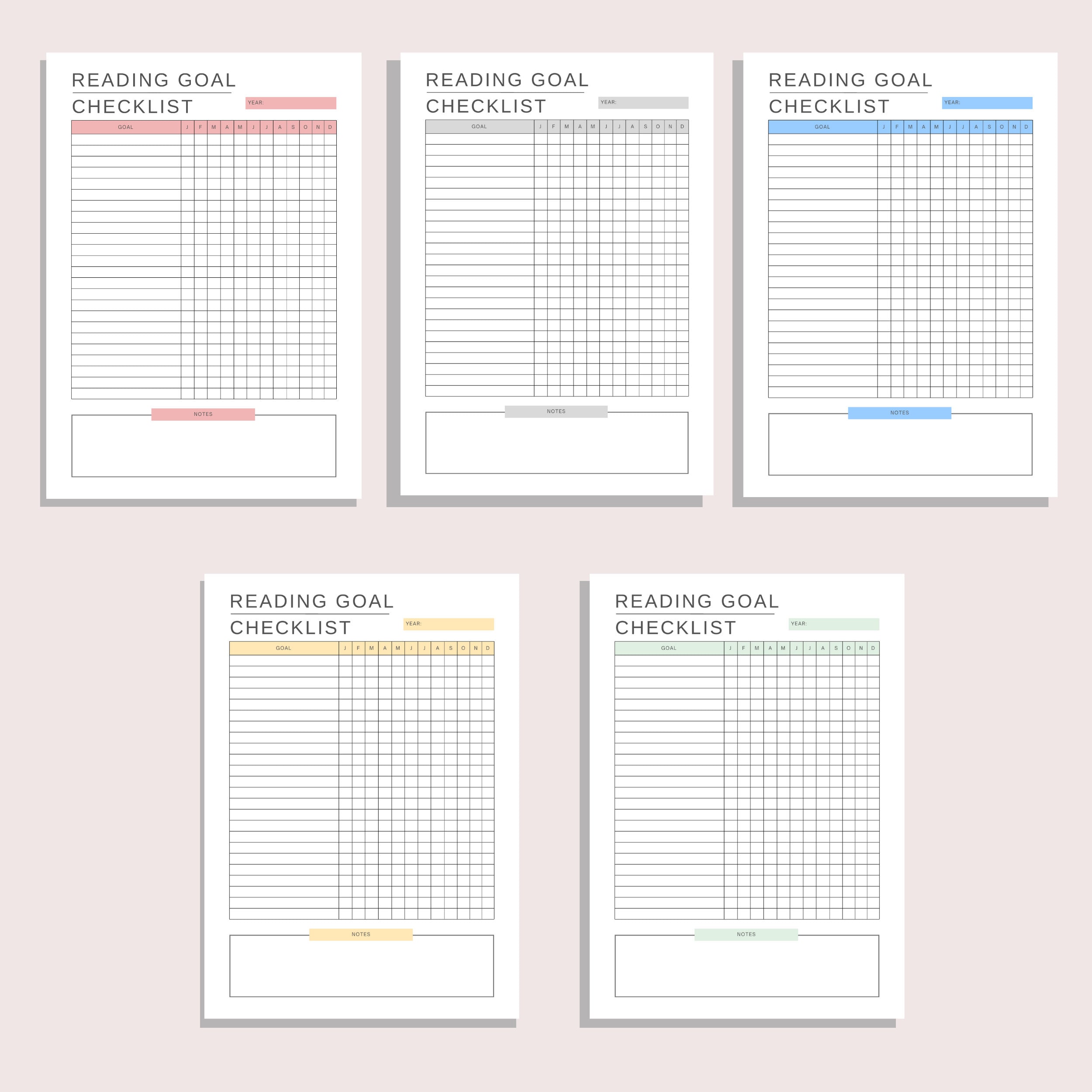 Reading Goal Checklist | Printable Reading Planner | Books to Read ...