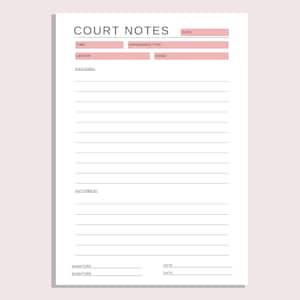 Court Notes, Printable Court Record, Custody Note Keeping, Court ...