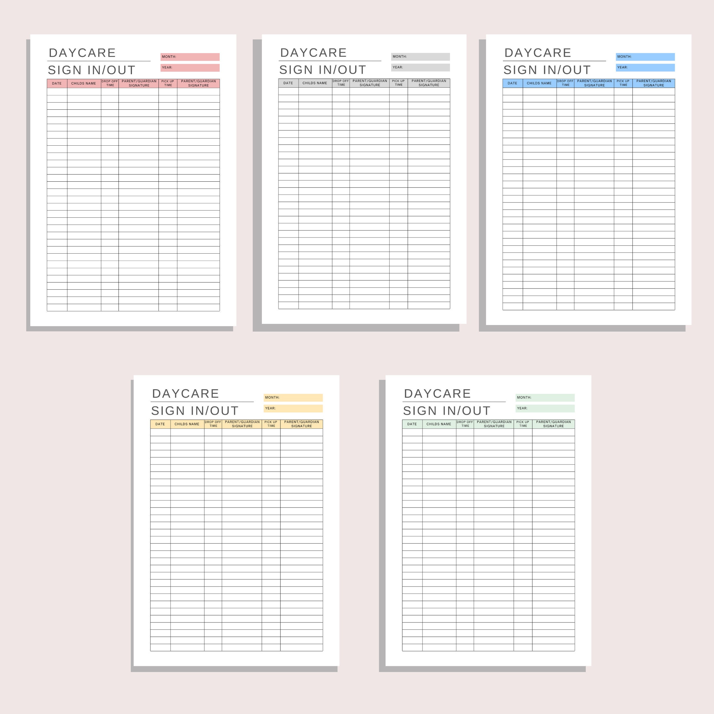 Daycare Sign in Sheet | Sign Out Form | Attendance List | Nursery ...
