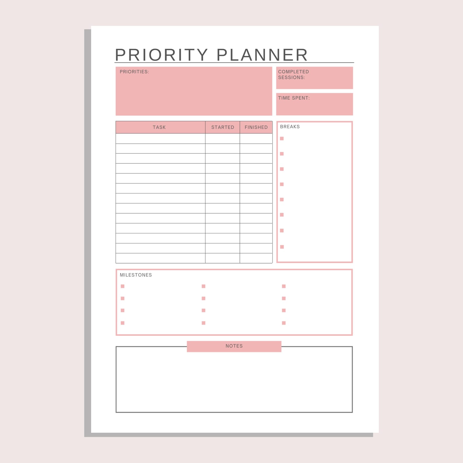 Priority Planner Printable Important Task Checklist Office Work Goals ...