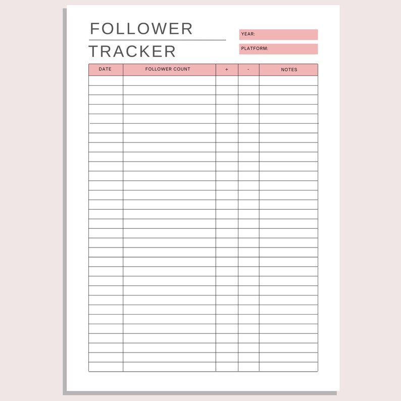 Follower Tracker Printable Follower Log Social Media Tracker Social ...