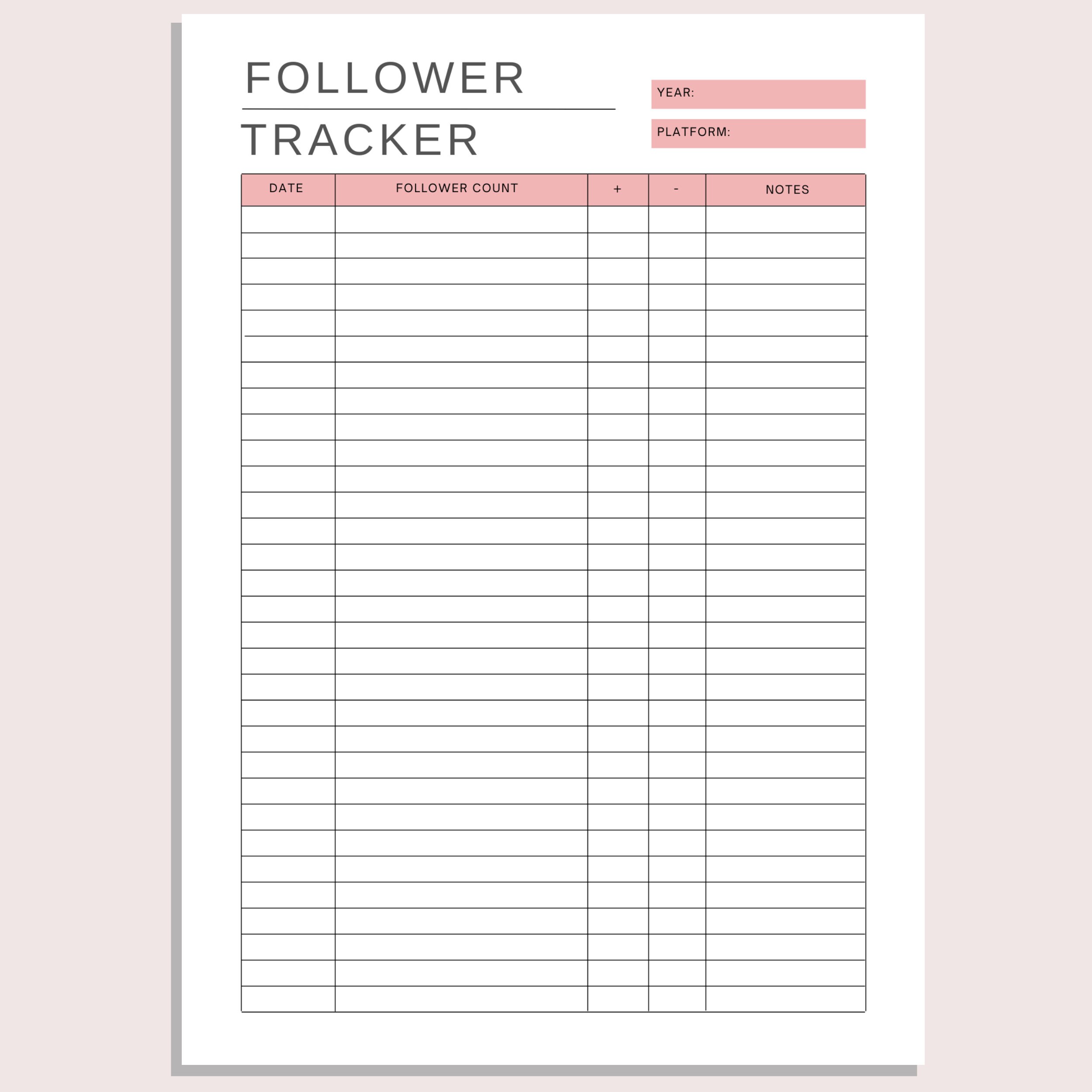 Follower Tracker | Printable Follower Log | Social Media Tracker ...