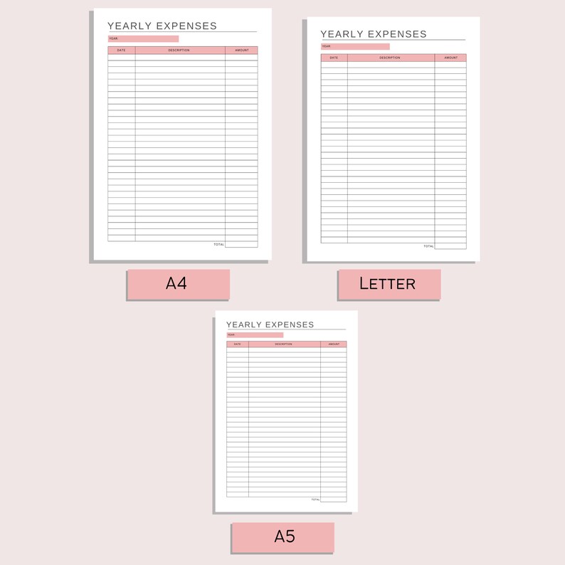 Yearly Expenses Tracker | Printable Spending Log | Transaction Record ...