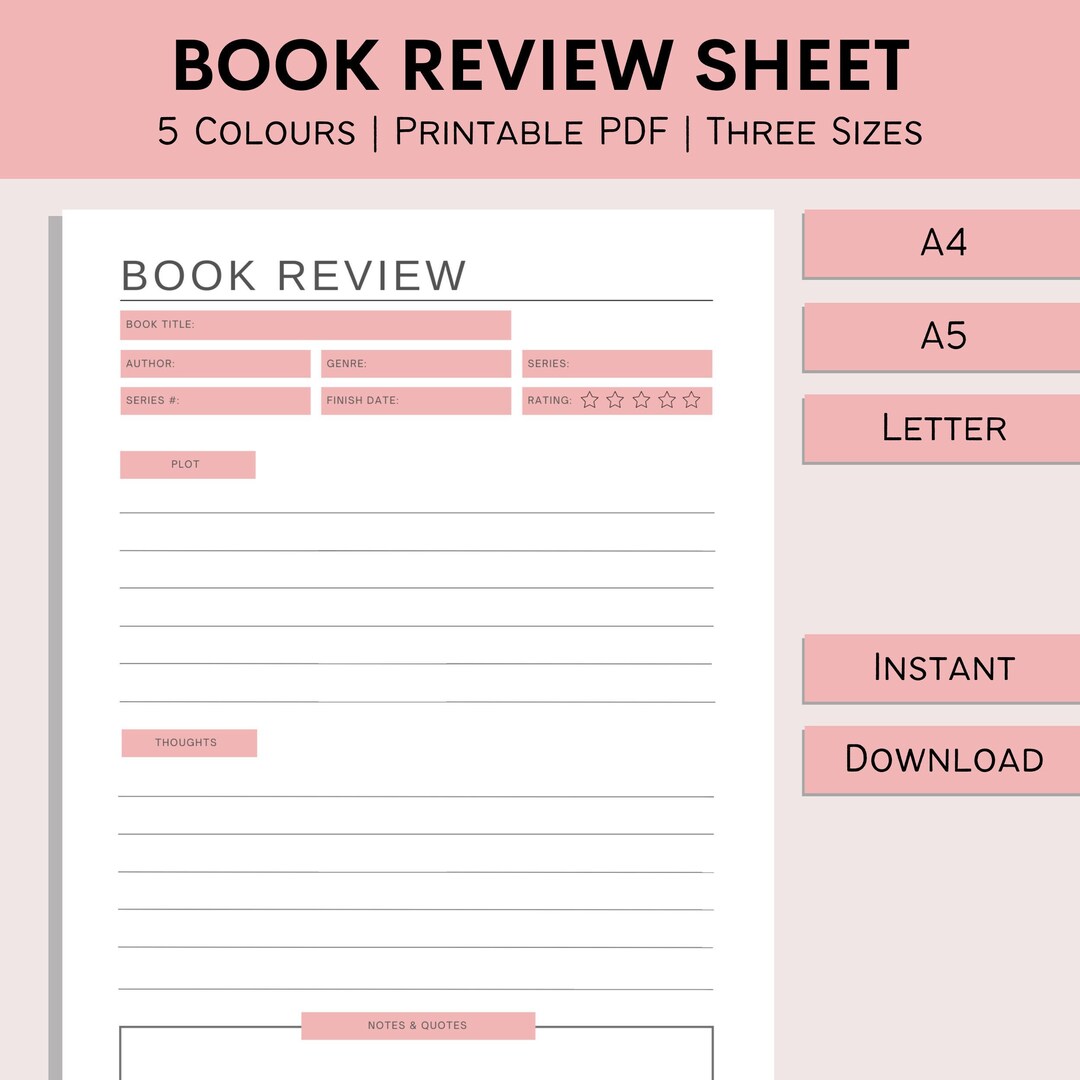 Book Review Template | Book Reading Log | Book Worm Review Page ...