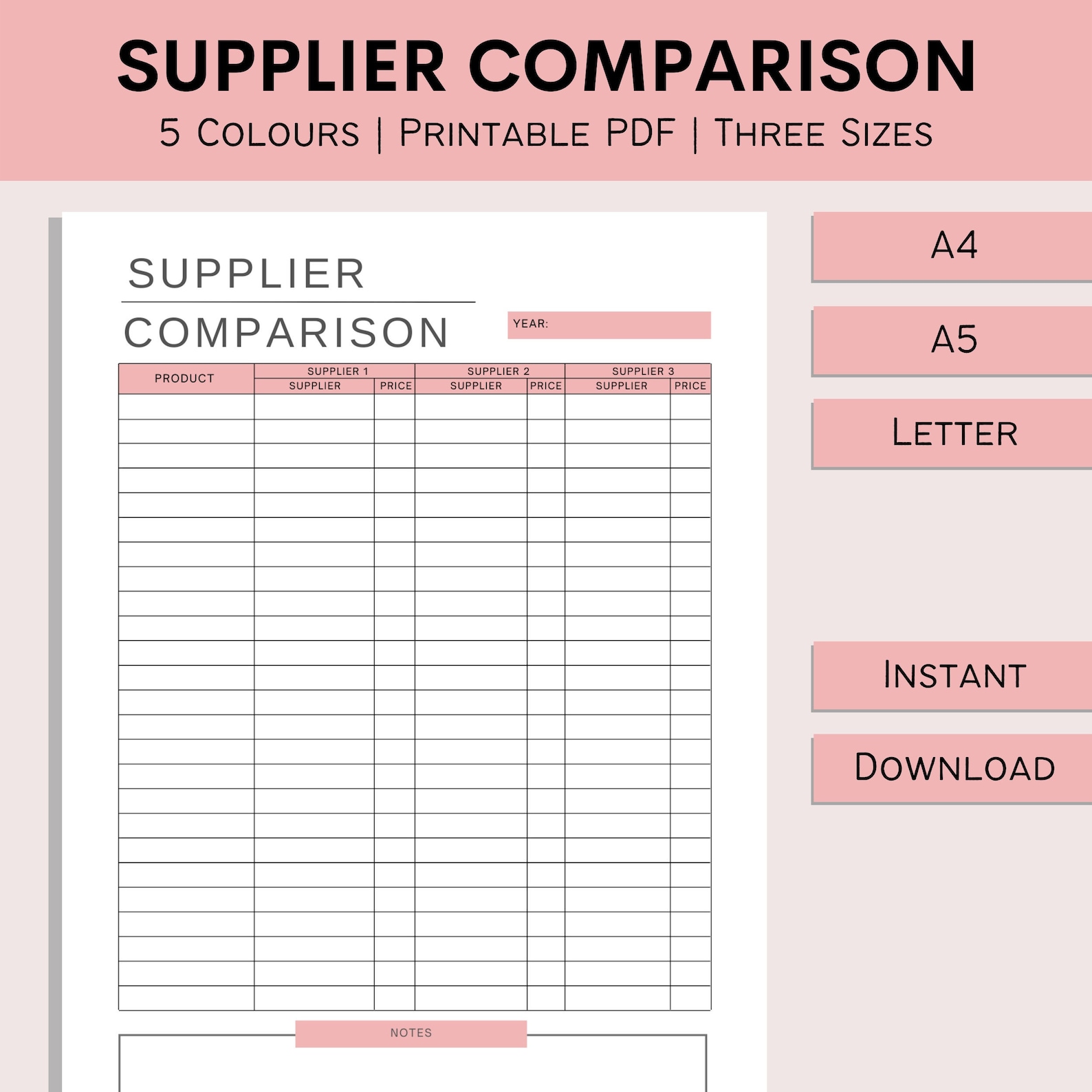 Supplier Comparison Tracker | Small Business Supplier Sheet | Product ...