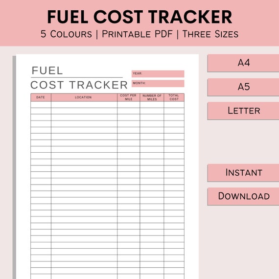 Fuel Cost Tracker Fuel Expense Log Mileage Tracker | Etsy