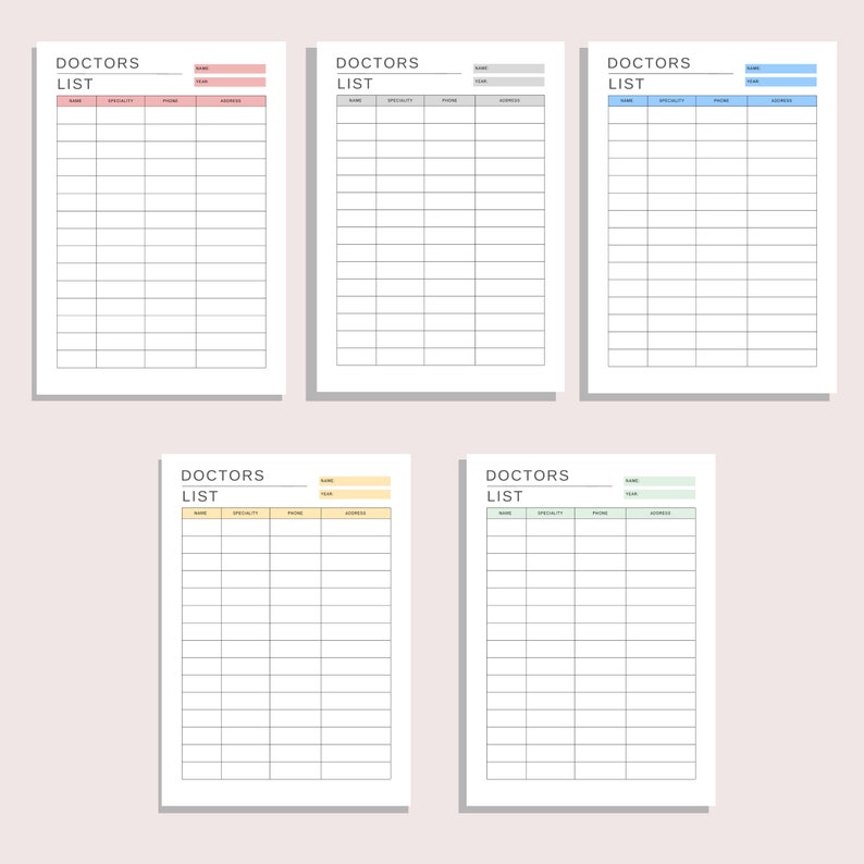 Doctor Contact List | Printable Medical Information | Healthcare ...