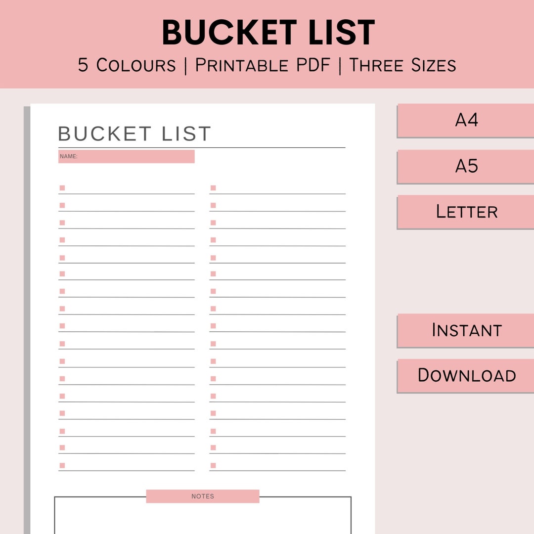 Bucket List Printable, to Do List Planner, Life Goals Plan, Travel List ...