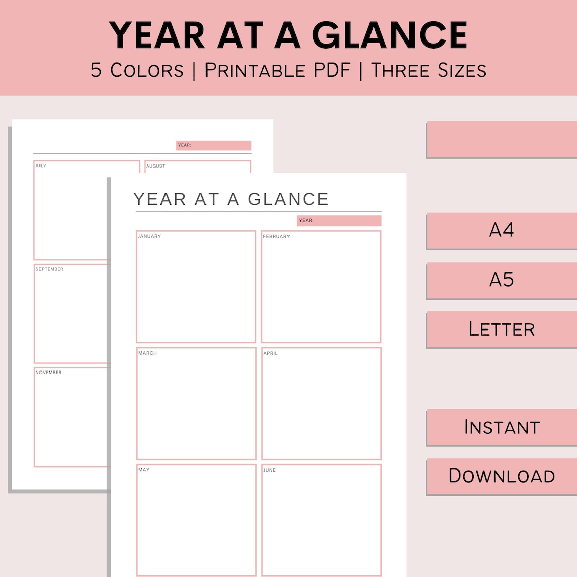 Year at A Glance 2023 Printable Yearly Overview Yearly Planner on One ...