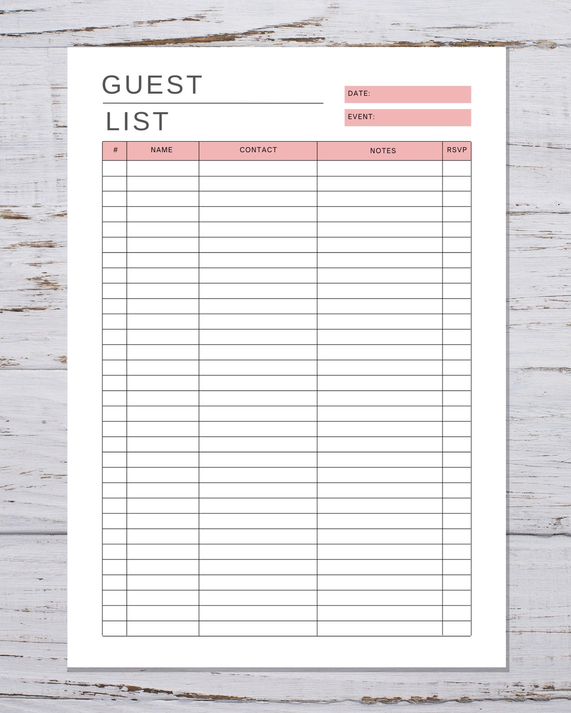 Guest List Guest List Tracker Printable Guest Sheet | Etsy