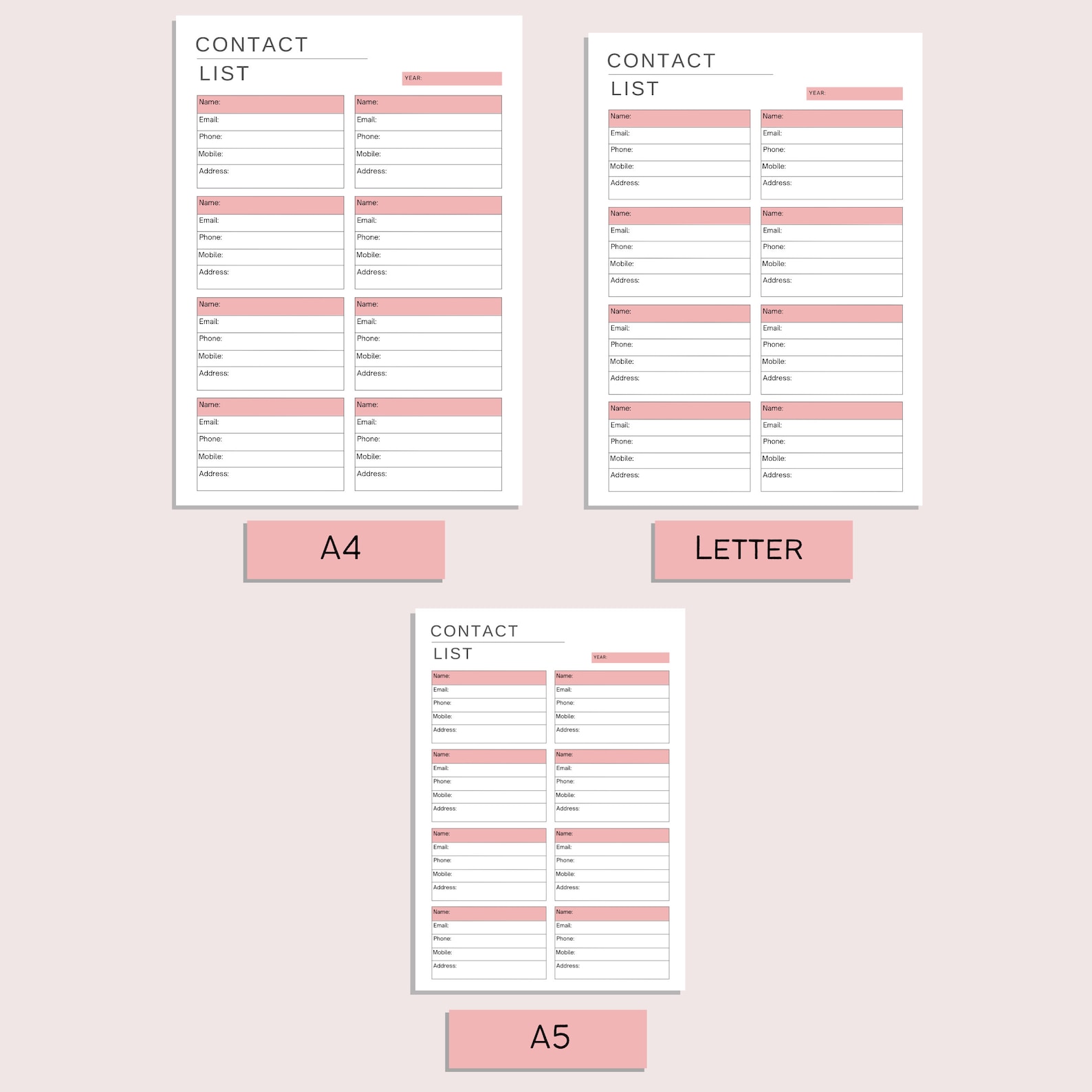 Contact List | Printable Address Book | Print at Home Contacts ...