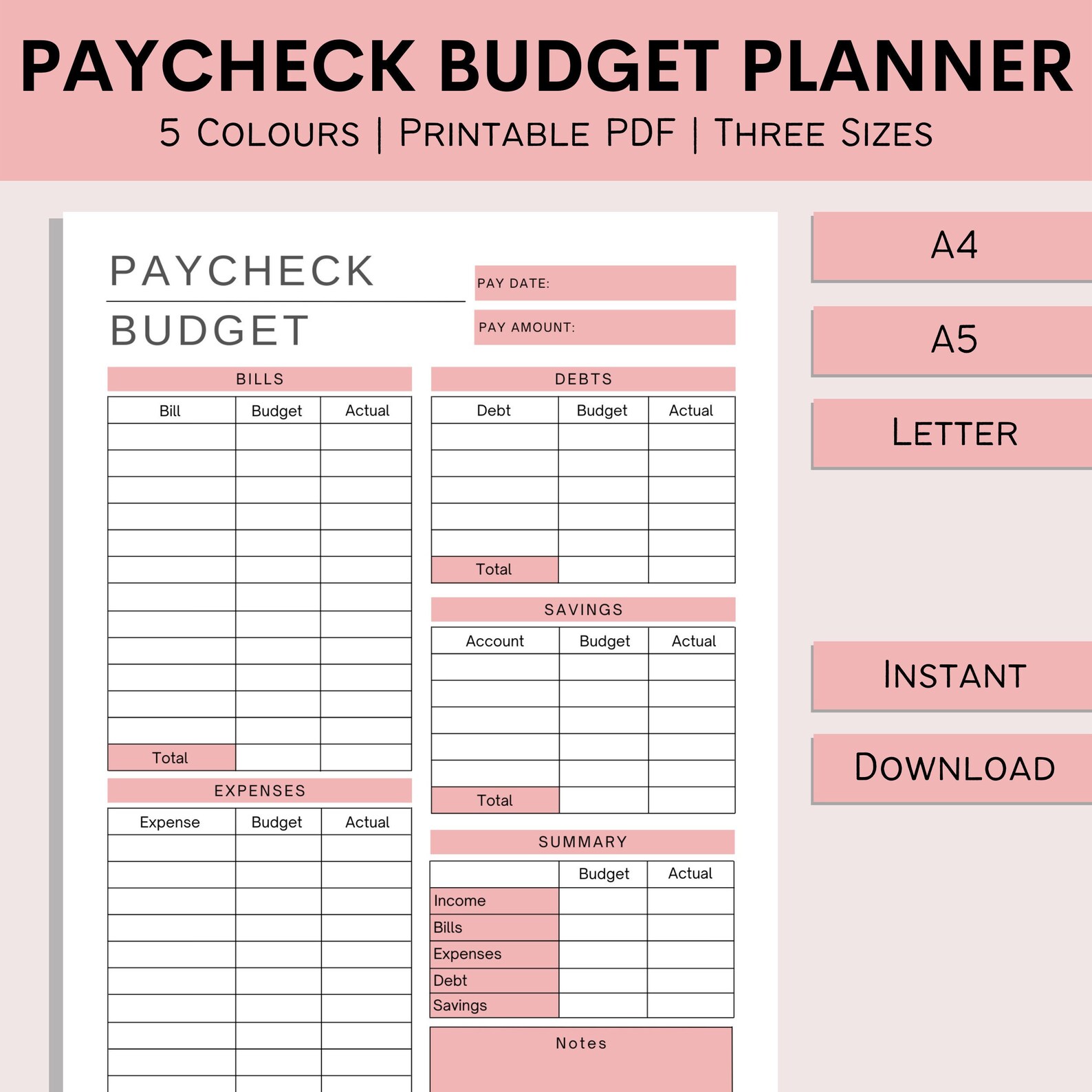 Paycheck Budget Template | Monthly Paycheck Overview Printable | Budget ...