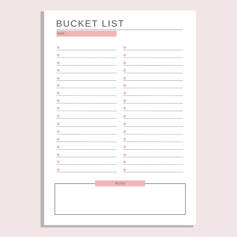 Bucket List Printable, to Do List Planner, Life Goals Plan, Travel List ...