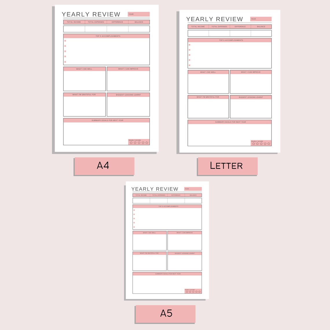 Yearly Financial Overview, Printable Finance Summary, Personal ...