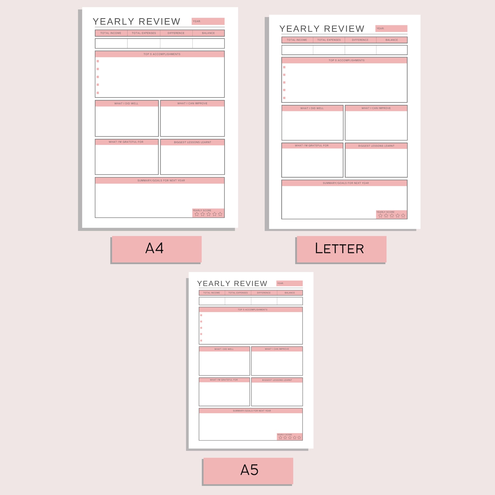 Yearly Financial Overview, Printable Finance Summary, Personal ...