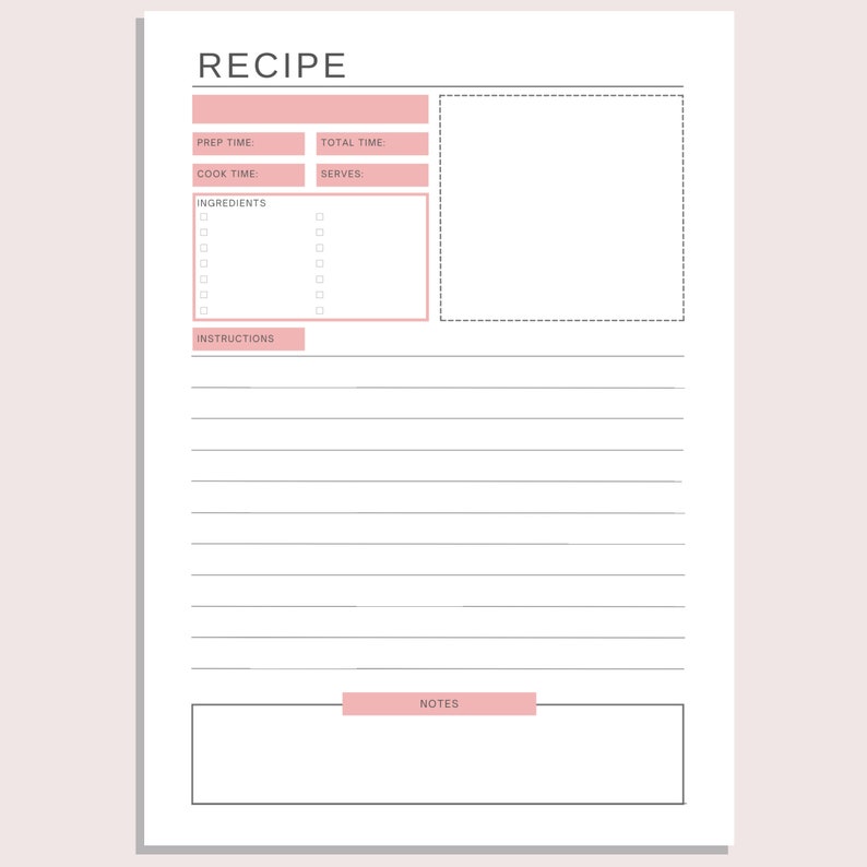 Recipe Sheet | Blank Recipe Pages | Printable Cooking List | Food ...