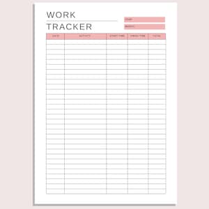 Work Tracker | Printable Work Log | Time Spent Track | Activity Manager ...