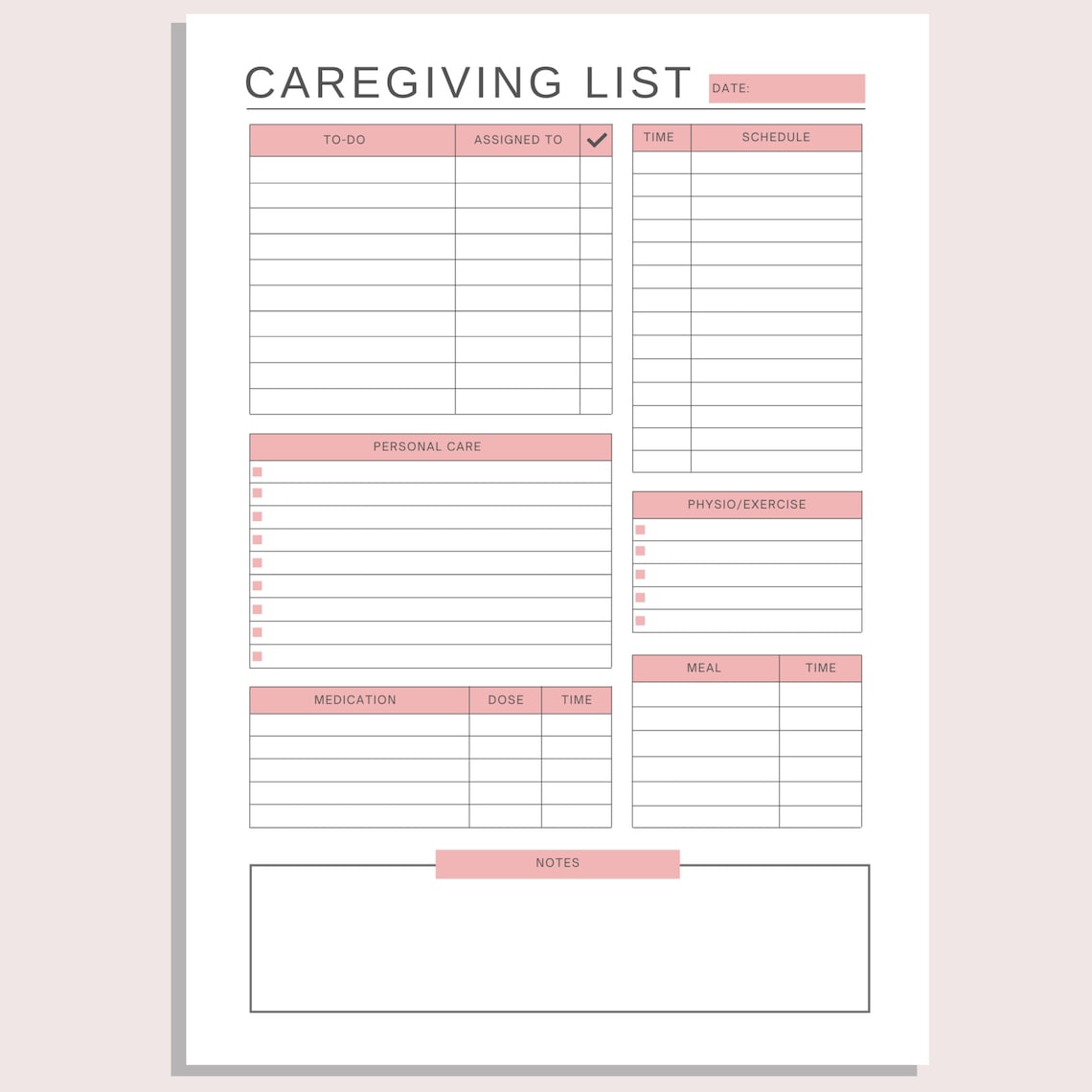 Caregiving List | Printable Daily List | Daily Checklist | Homecare Log ...