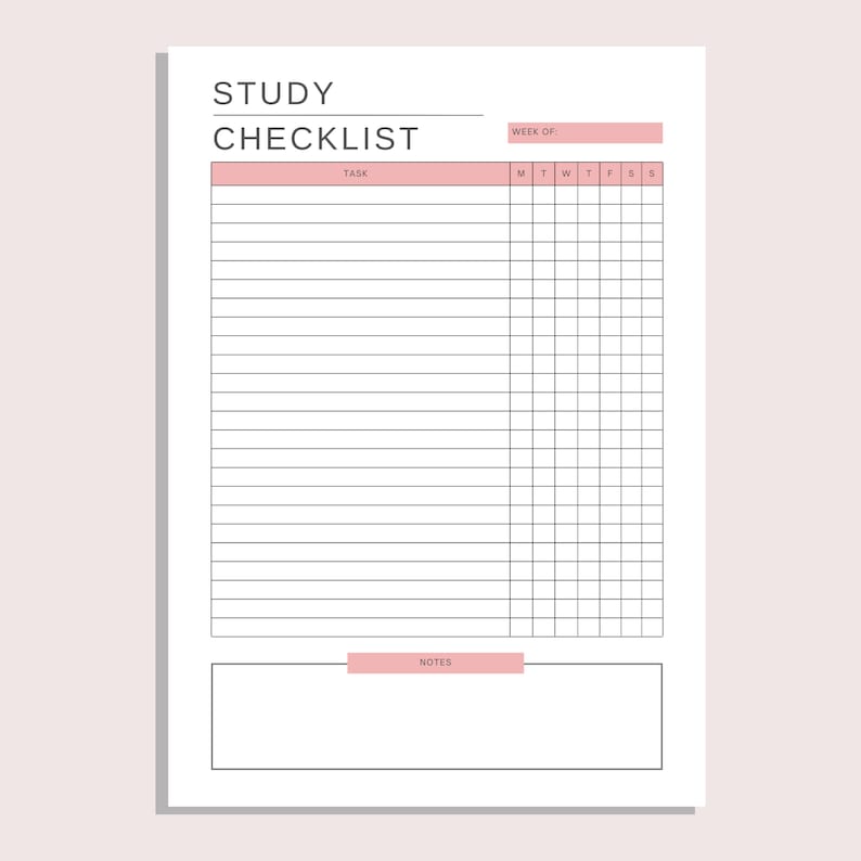 Study Checklist | Printable Revision List | Daily Study Chart | Home ...