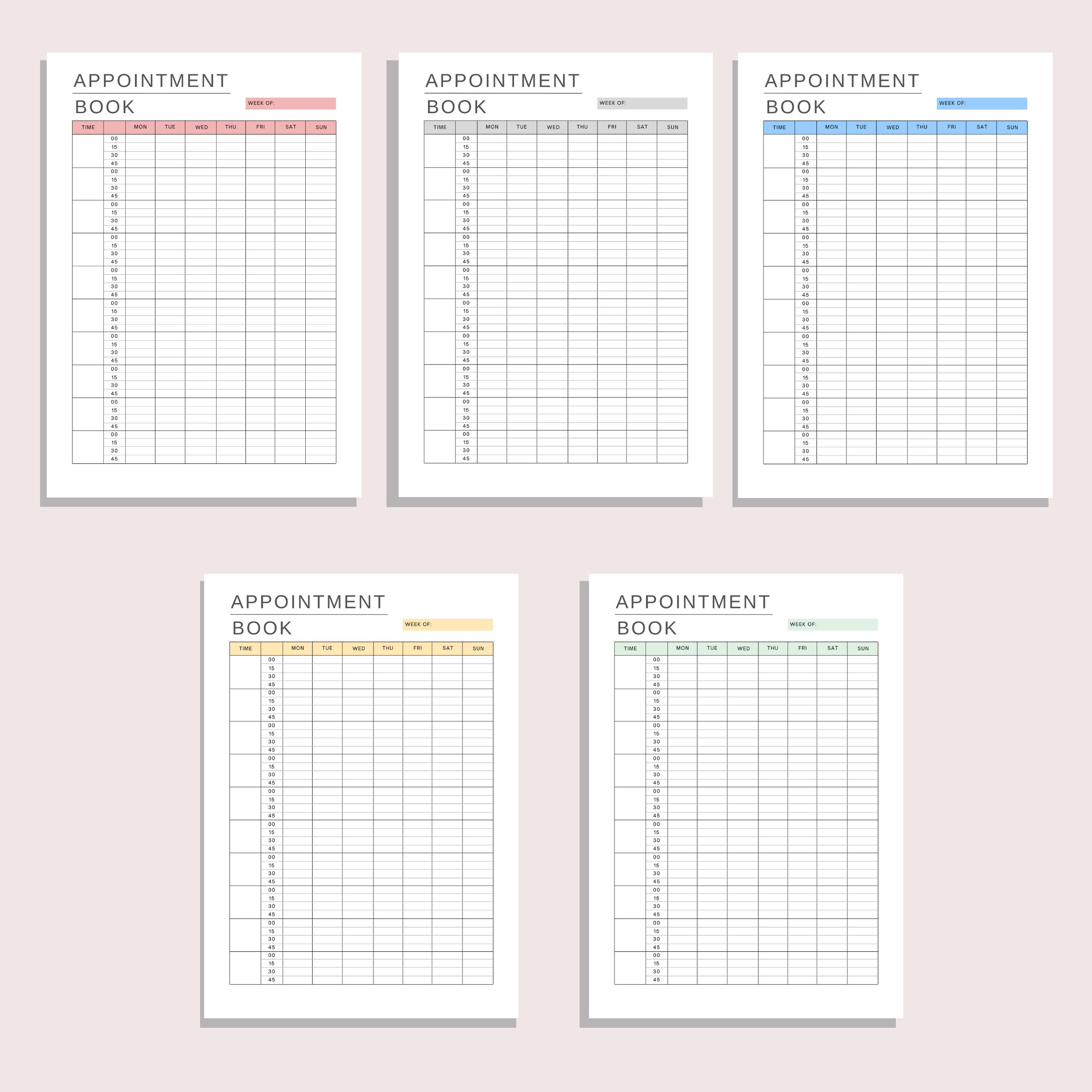 15 Minute Interval Appointment Book | Printable Appointment Tracker ...