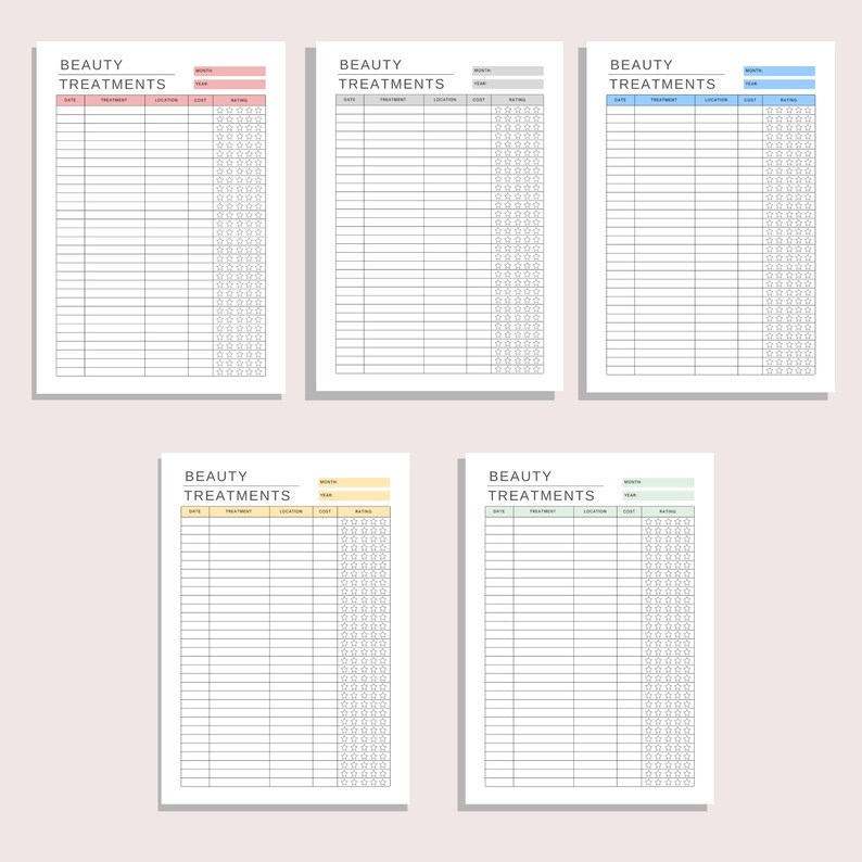 Beauty Treatment Log | Printable Appointment Tracker | Salon ...