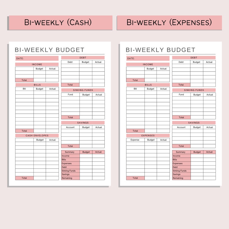 Bi-weekly Budget Bundle Template, Printable Paycheck Planner, Budget ...