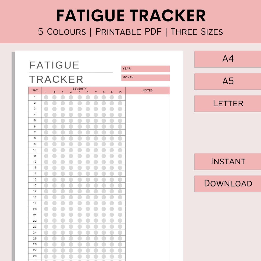 Fatigue Tracker Printable | Monthly Health Journal | Fatigue Severity ...