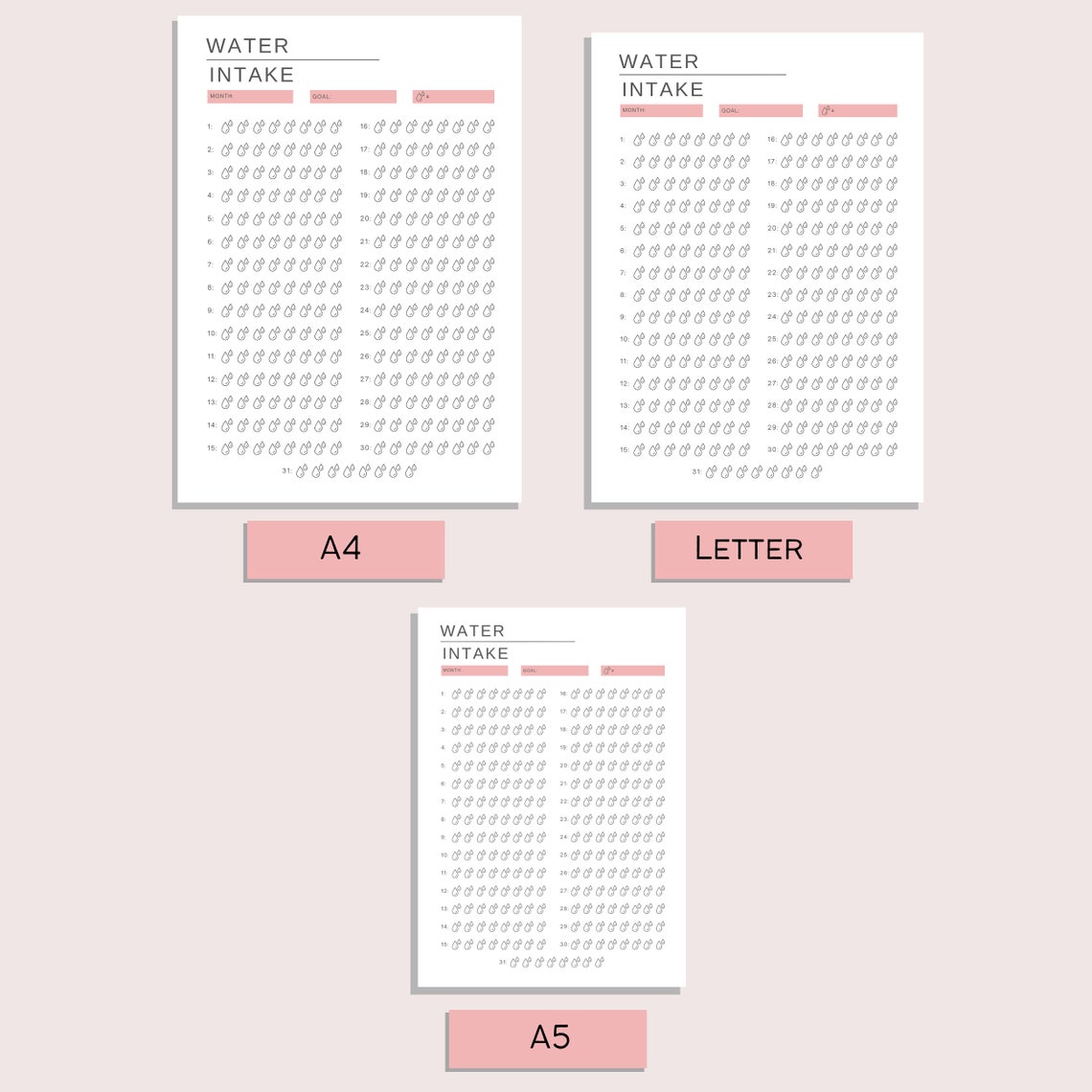 Water Intake Tracker | Monthly Hydration Printable | Water Journal ...