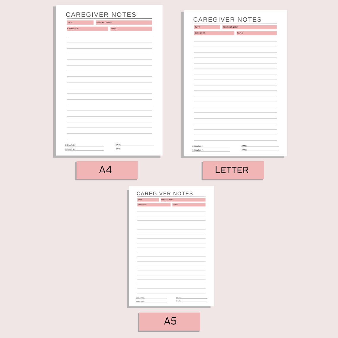 Caregiver Notes Sheet | Printable Elderly Care | Home Health Care Notes ...