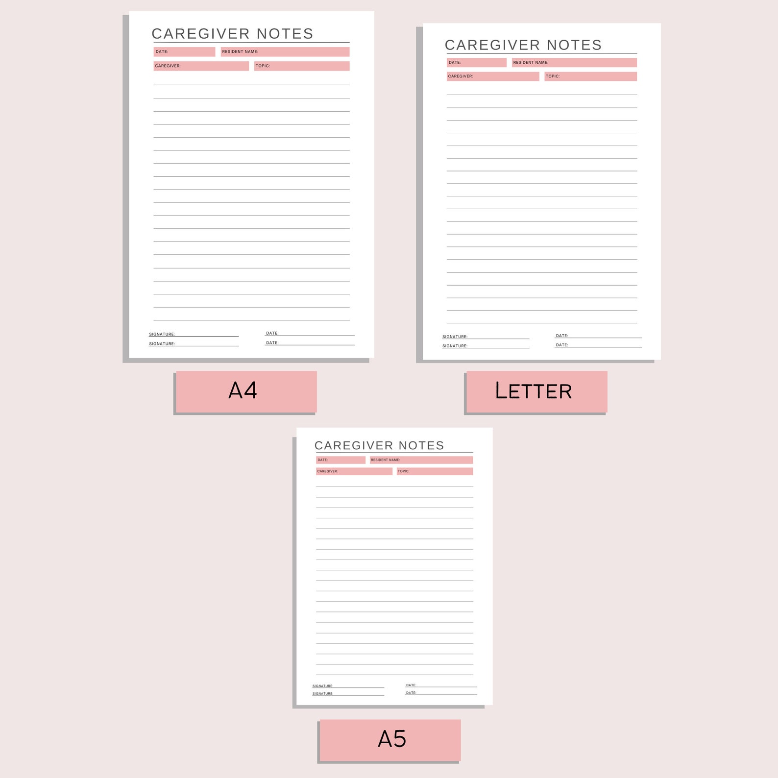 Caregiver Notes Sheet | Printable Elderly Care | Home Health Care Notes ...