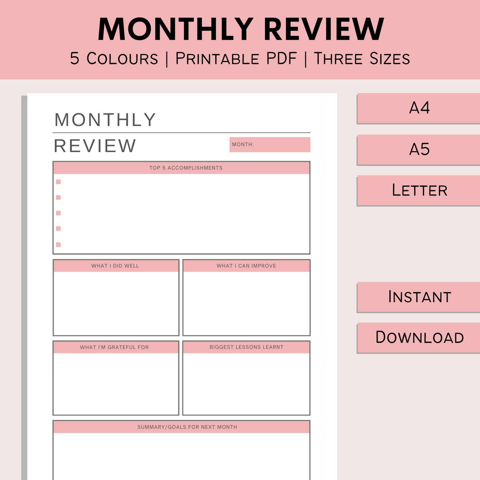 Monthly Review | Printable Monthly Evaluation | Reflection Tracker ...