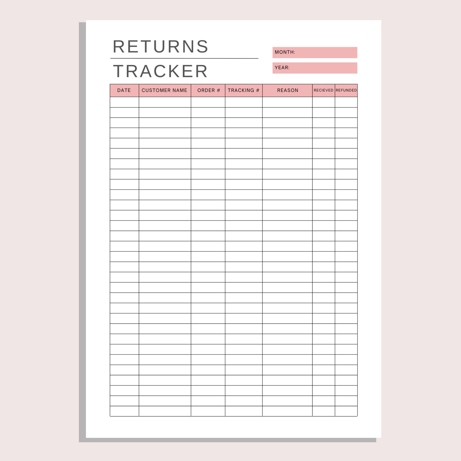 Returns Tracker | Printable Online Business Return Sheet | Sales ...