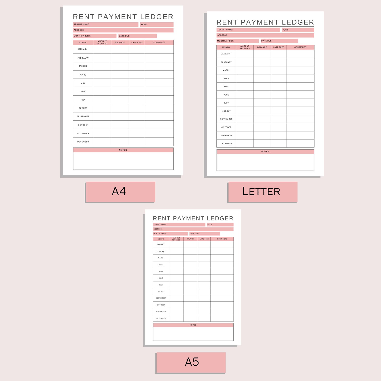 Rent Payment Ledger | Printable Tenant Payment Tracker | Landloard Rent ...